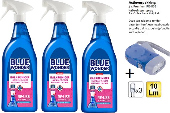 Blue Wonder Premium Limescale Spray - 750 ML - 3 Stuks + Zaklamp ...