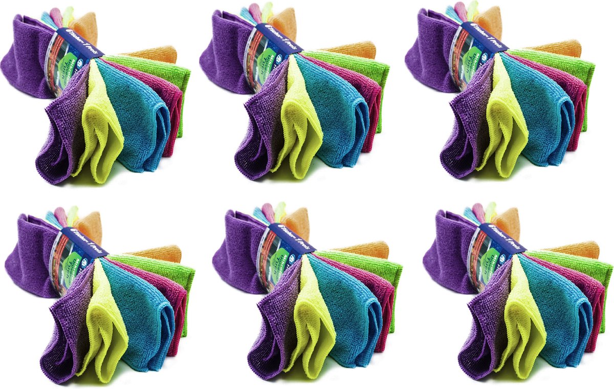 36x Microvezeldoekjes Microfiber doekjes Schoonmaakdoekjes 6 kleuren in ...