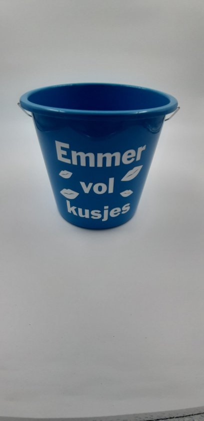 Emmer - Tekst - 5 liter - Emmer vol kusjes - Licht Blauw - Kado | bol.com