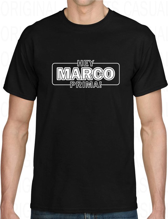 HEY MARCO PRIMA! Heren t-shirt – Maat XL - Zwart - Korte mouwen - Ronde ...