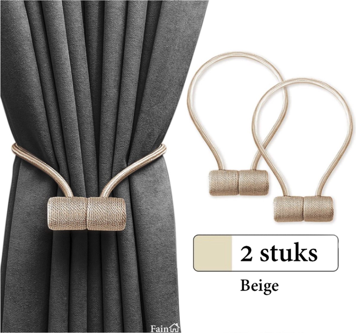 Fain - Luxe Gordijn Embrasse – Set van 2 stuks – Vierkant - Beige ...