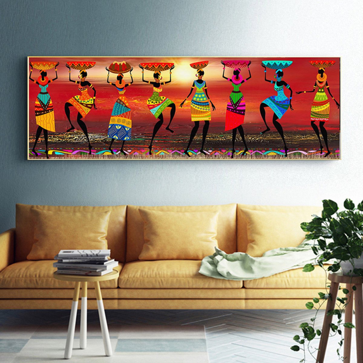 Canvas Schilderij | Vrouwen in Afrikaanse stijl dansen | 50 x 150 cm | Woondecoratie |... | bol.com