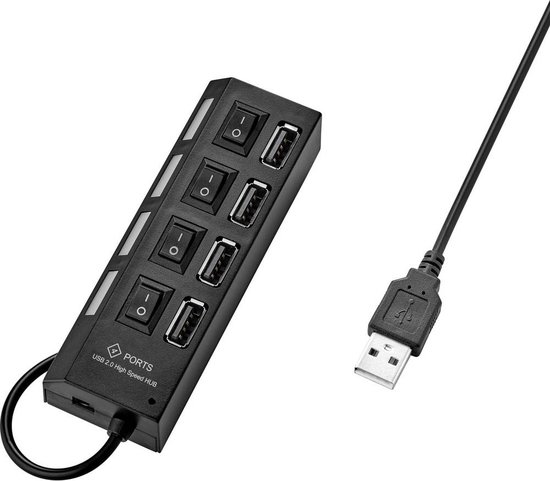 Renkforce USB 2.0-hub 4 poorten Individueel schakelbaar, Met status ...