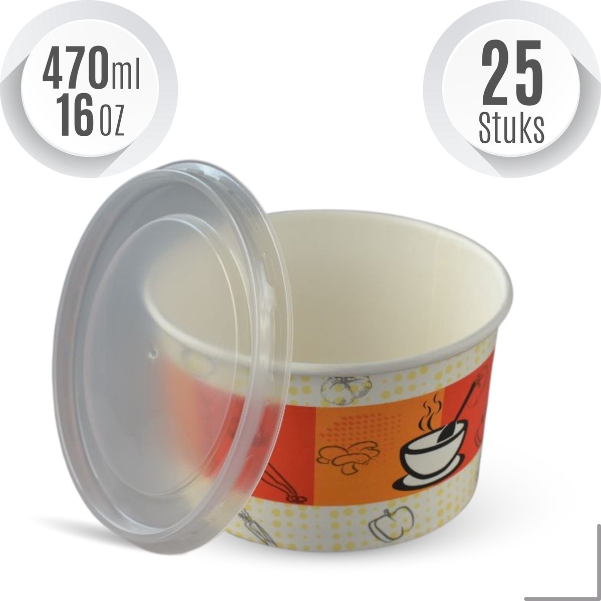 Soepbeker to go met Deksel 25 Stuks 470ml composteerbare soepkommen ...