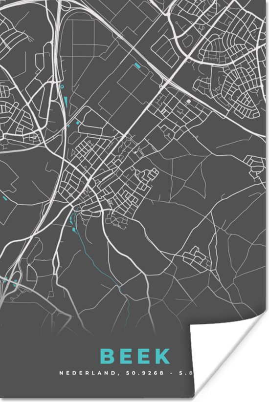 Poster Plattegrond - Beek - Kaart - Stadskaart - 80x120 cm | bol