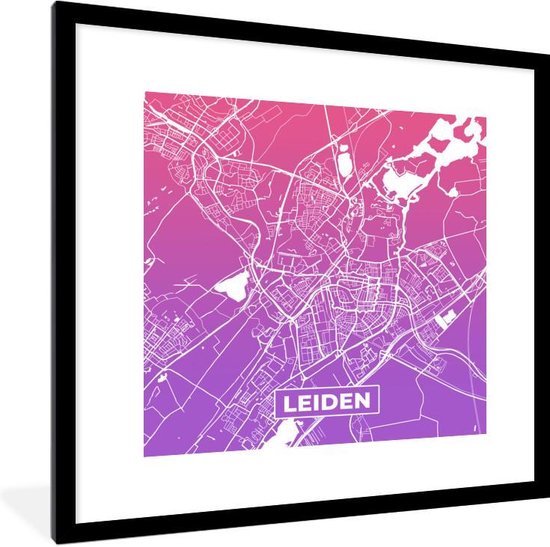 Fotolijst incl. Poster - Stadskaart - Leiden - Nederland - Paars ...