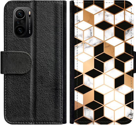 Poco F3 Hoesje - Book Case Black-white-gold Marble - Designed by Cazy ...