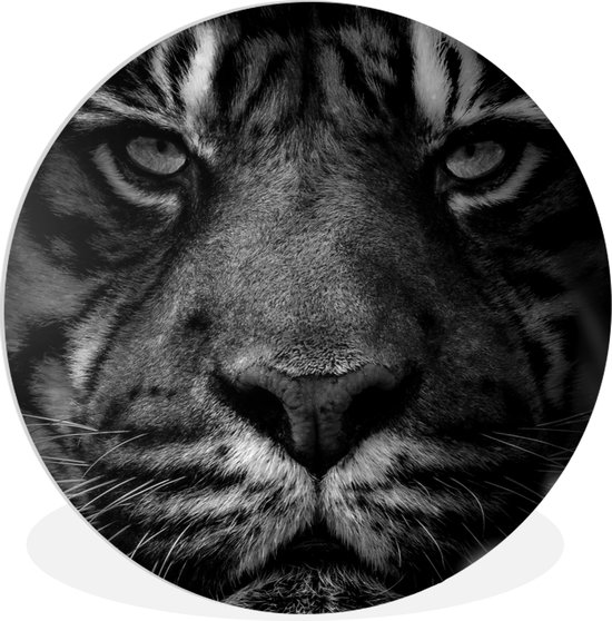 WallCircle - Wandcirkel ⌀ 60 - Jungle - Tijger - Wilde dieren - Zwart - Wit - Ronde... | bol