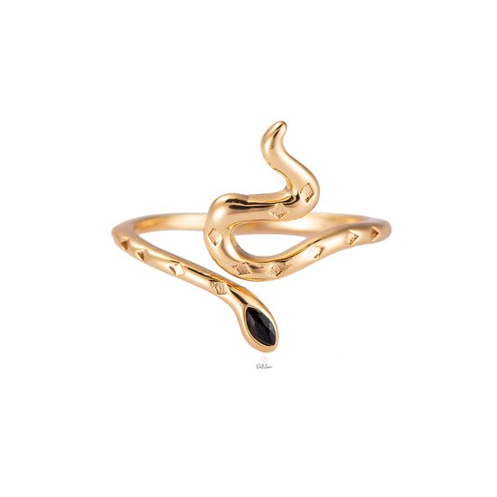 Slang Ring - Dottilove - Zwarte oog detail - 14K Goud Verguld - Sieraad ...