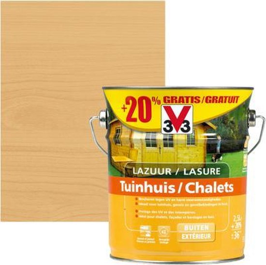 V33 houtbeits tuinhuis Lazuur zijdeglans lichte eik 2,5l + 500ml | bol.com