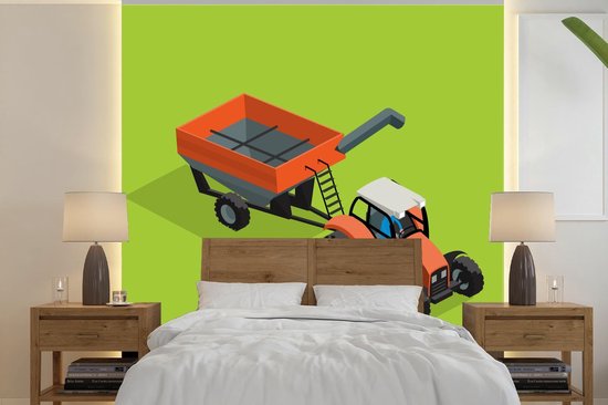 Behang - Fotobehang Trekker - Aanhanger - Groen - Breedte 240 cm x ...