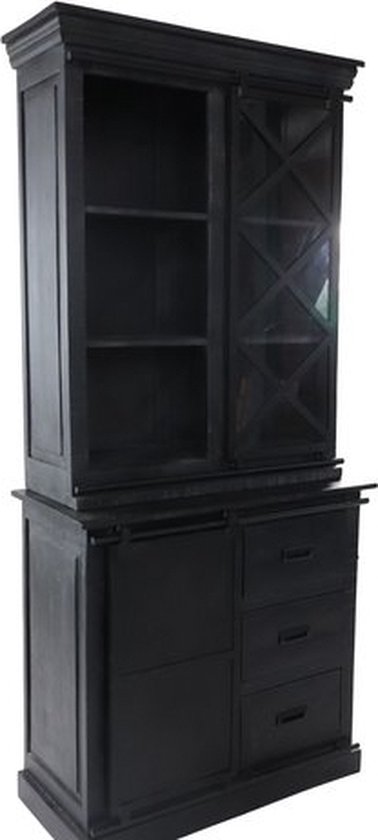 Buffetkast - Buffetkast Industrieel - Vitrinekast - Landelijk - Zwart ...
