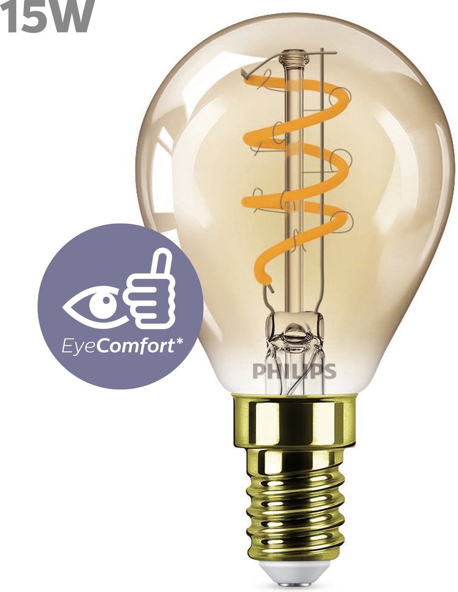 Philips LED Kogellamp Spiraal Goud - 15 W - E14 - Dimbaar extra warmwit ...