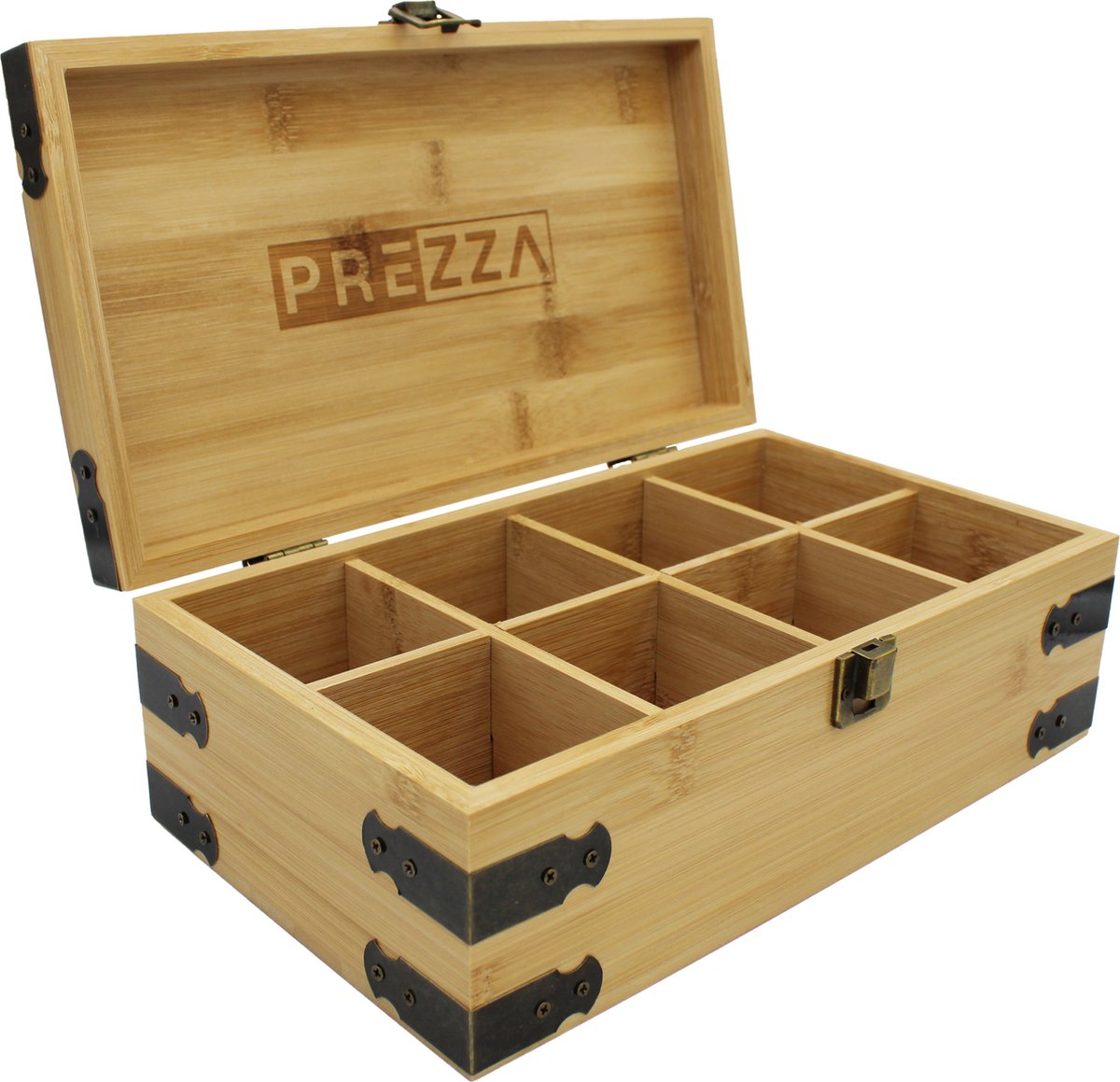 Prezza Luxe Theedoos - 8 Vaks - Theedoos Bamboe - Industrieel Design ...