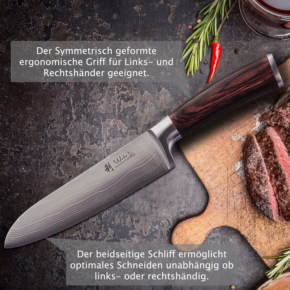 Wakoli EDIB Damascus mes Santoku mes 17cm lemmet uiterst scherp gemaakt ...