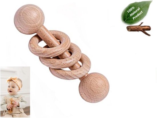 Beukenhouten baby rammelaar + bijtspeelgoed in-1 – Bal & Ringen Ontwerp ...
