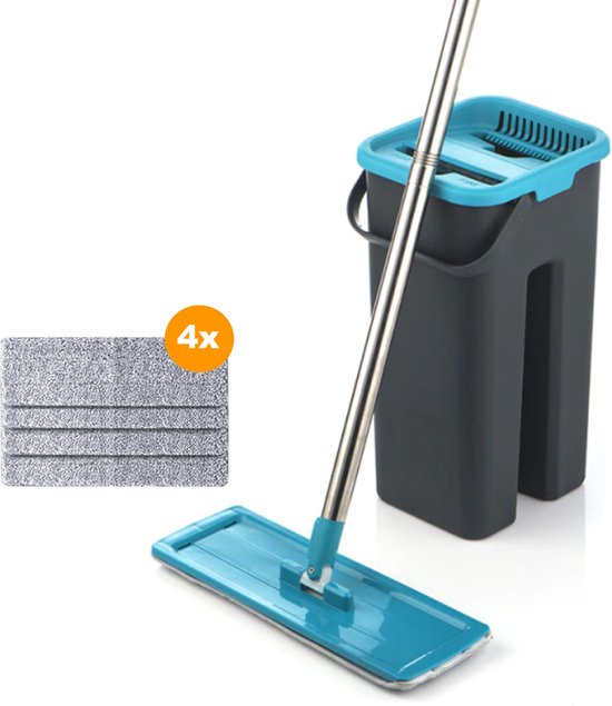 Happyment® Zelfreinigende dweil - Mop met Emmer - Dweilsysteem wringer ...