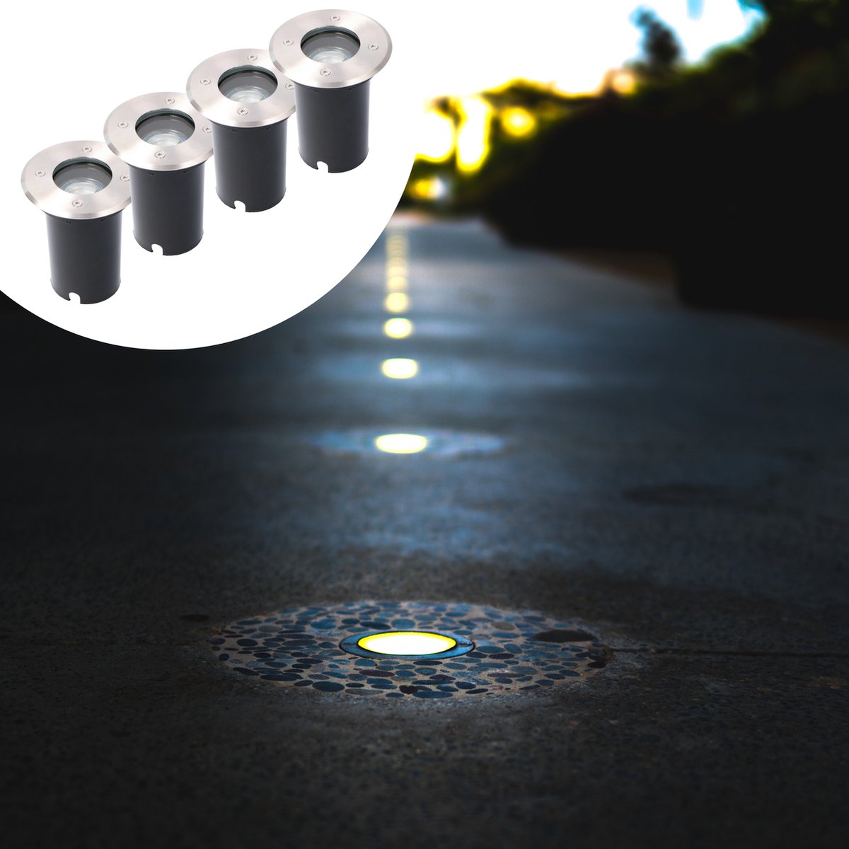 Proventa HeavyDuty LED Grondspots IP67 - Rond - 4 x inbouw tuinspots ...