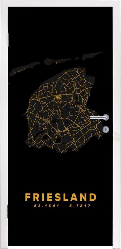 Deursticker Friesland - Kaart - Goud - Zwart - 90x205 cm - Deurposter | bol