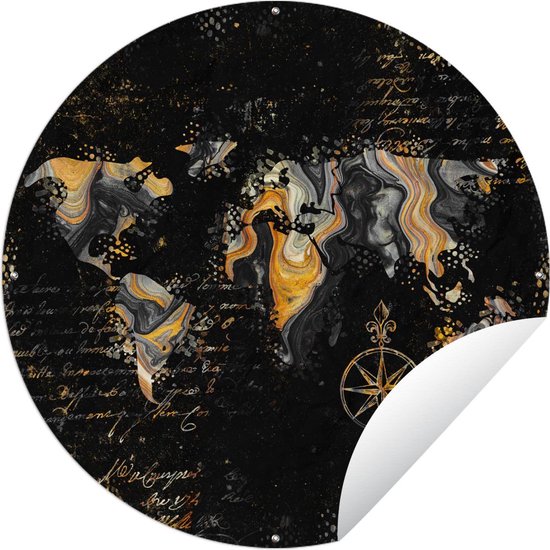 Tuincirkel Wereldkaart - Verf - Goud - Kompas - 120x120 cm - Ronde ...
