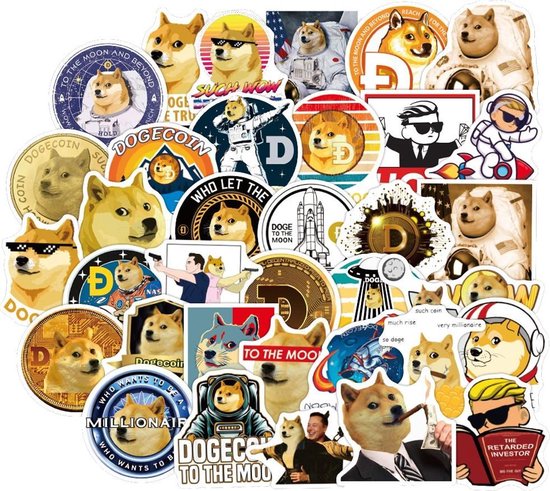 Dogecoin sticker pakket - 50 stickers voor laptop, smartphone, muur ...