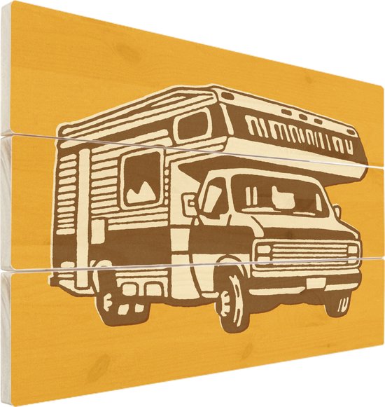 Camper tekenings op hout - 80x60 - Vintage tekening van een camper ...