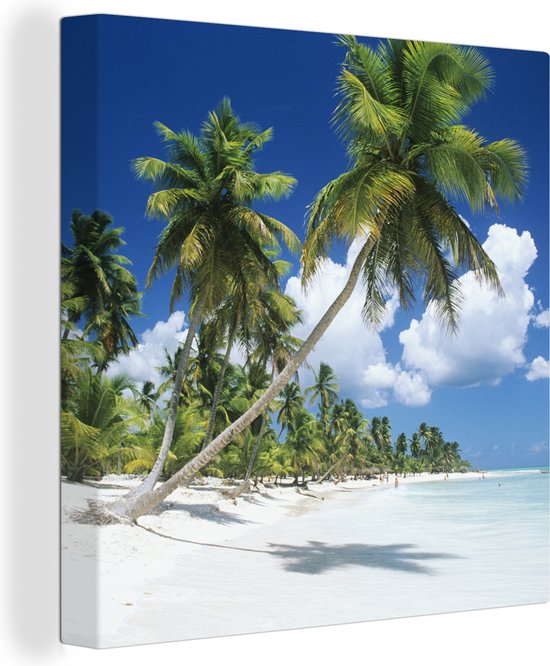 Canvas Schilderij Strand - Kust - Zee - Palmboom - Eiland - 20x20 cm - Muurdecoratie | bol