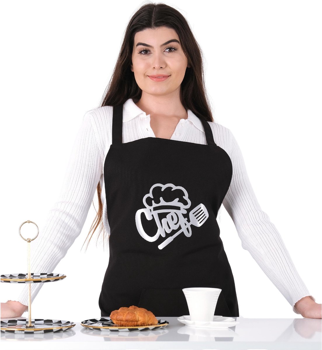 Tavas Chef Keukenschort 60x80 cm Zwart Kookschort met zakken ...