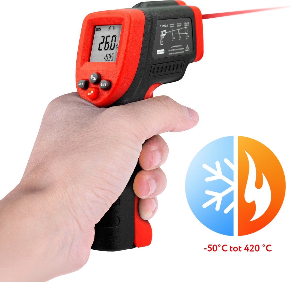 Warmtemeter Infrarood Thermometer met Laserpointer _ Draadloos _ - 50˚C ...