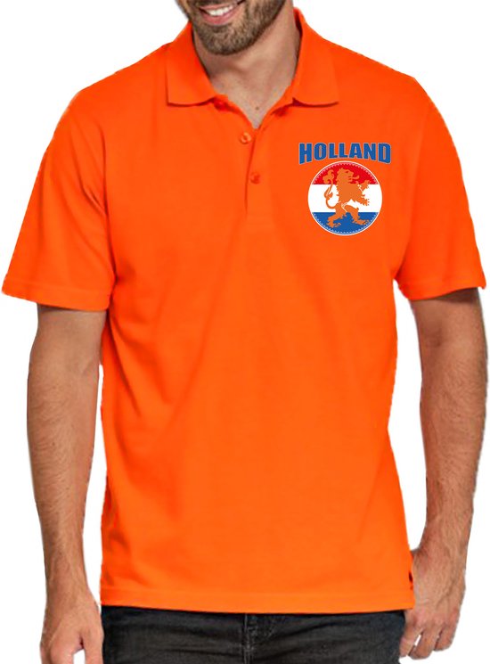 Grote maten Holland supporter poloshirt met leeuw vlagcirkel op borst ...