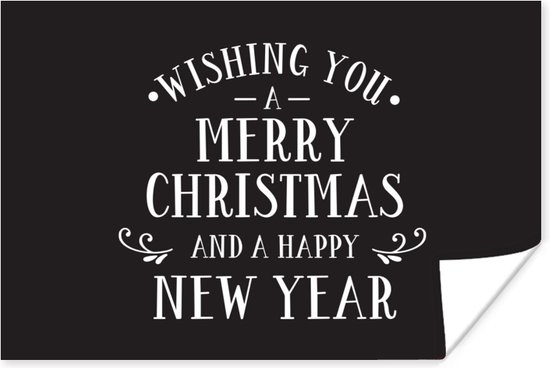 Poster Kerst quote "Wishing you a merry Christmas" met een zwarte ...