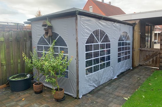 Veranda zeil van PVC met ramen en ritsen | 6 meter | 220cm hoog | Grijs ...