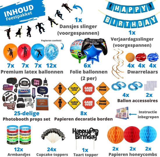 Partizzle® 97st Video Game Verjaardag Party Versiering Set - Fortnite ...