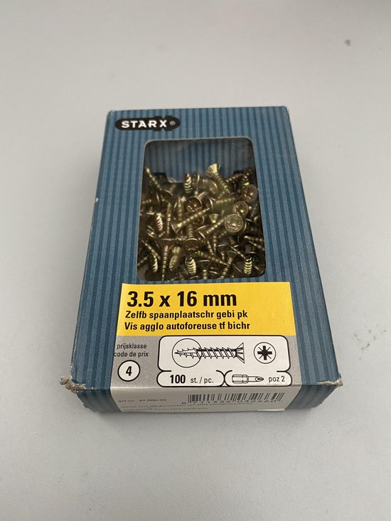 STAR-X - SPAAN-PLAAT-SCHROEF. 3.5 X 16 MM. Plat-Kop. VERZINKT 100 STUKS ...