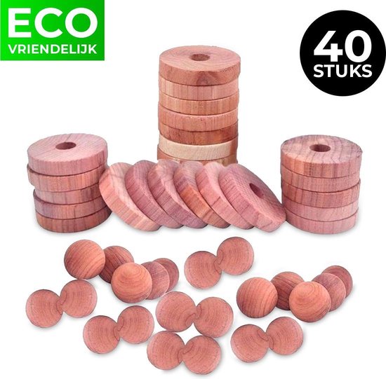 Cederhout tegen motten - 40 Stuks - 20 Ringen - 20 Ballen - Natuurlijke ...