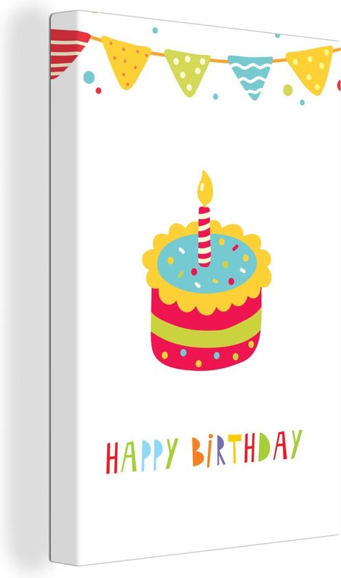 Canvas Schilderij Illustratie met vlaggen, een taart en de quote Happy ...