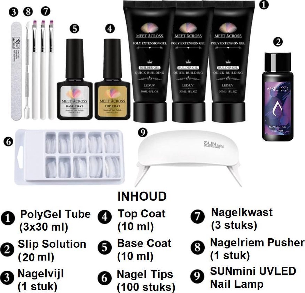 Meet Across® POLYGEL Kit - Professioneel Starterspakket - UVLED Lamp 6W ...