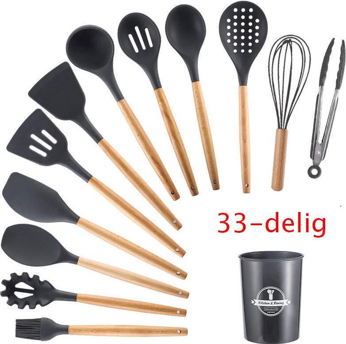 JDBOS ® Keukengerei houder - Grijs - 33-delige kookgerei set | bol.com