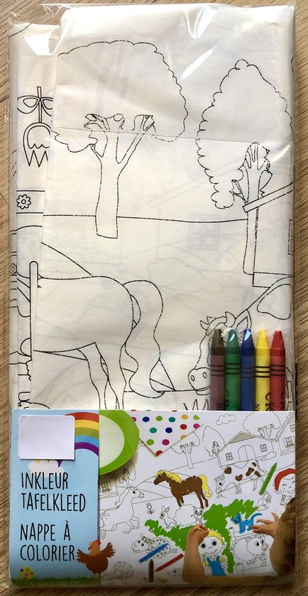 Inkleur tafelkleed boerderij met 5 waskrijtjes 120x180cm | bol