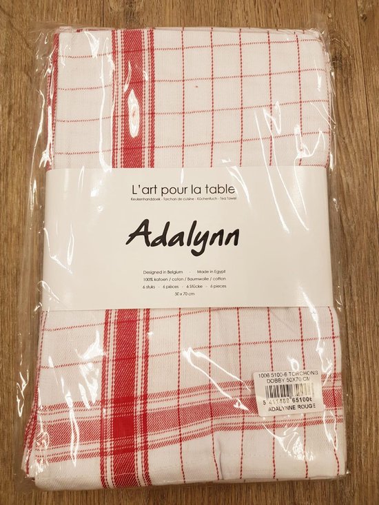 Set van 6 theedoeken wit rode ruit 50 x 70 cm | bol