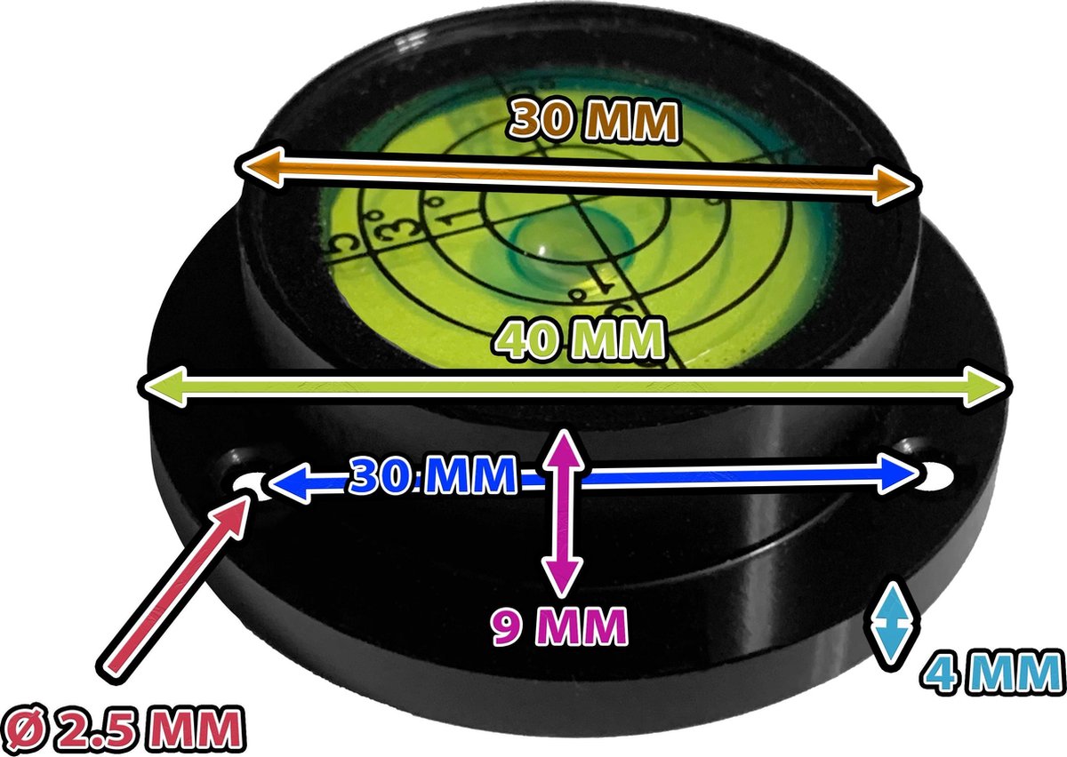 Ronde waterpas in aluminium behuizing (40x30x13 mm, zwart) | bol.com