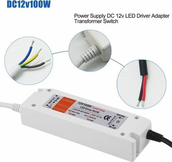 12V 100W Plastic Cover LED Driver, AC 90-240V | bol.com