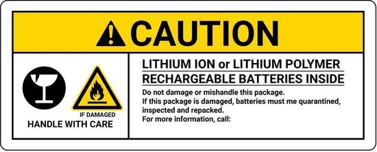 Sticker 'Caution! Lithium-Ion batteries inside' verpakkingsetiket 165 x ...