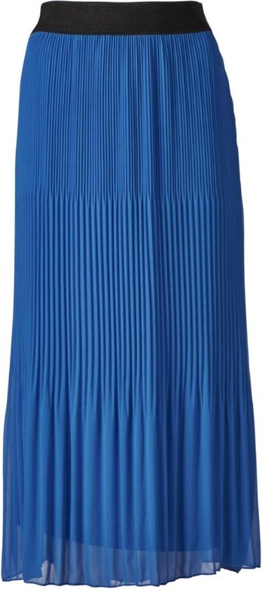 Dames plisse rok uni met elastische brede tailleband - kobalt - lang ...