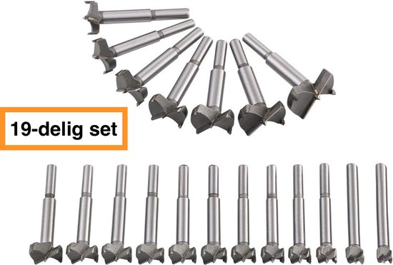 Forstnerboor set scharnierboor 10-40 mm houtboor houtboorfrees 19-delig ...