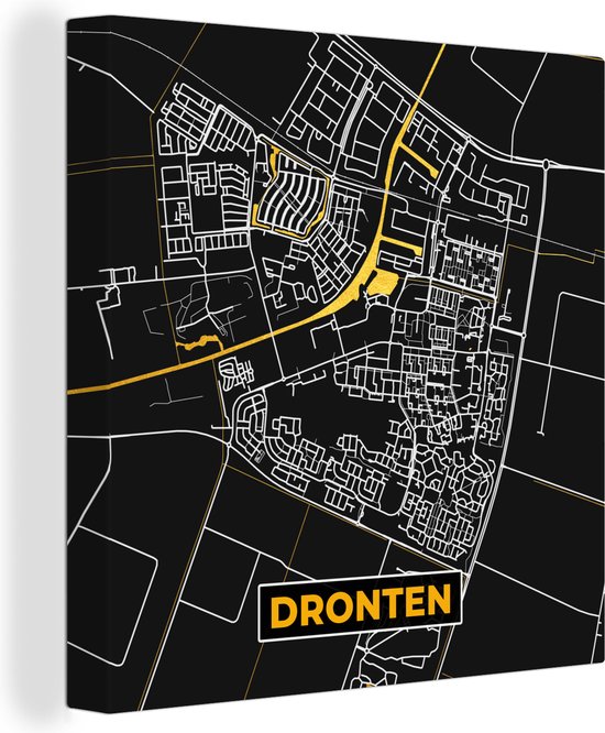 Canvas Schilderij Dronten - Black and Gold - Stadskaart - Kaart ...