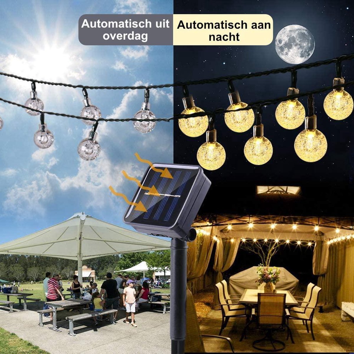 Lichtendirect- Solar Lichtsnoer- 11 Meter- 60 LED lampen- Warm wit ...