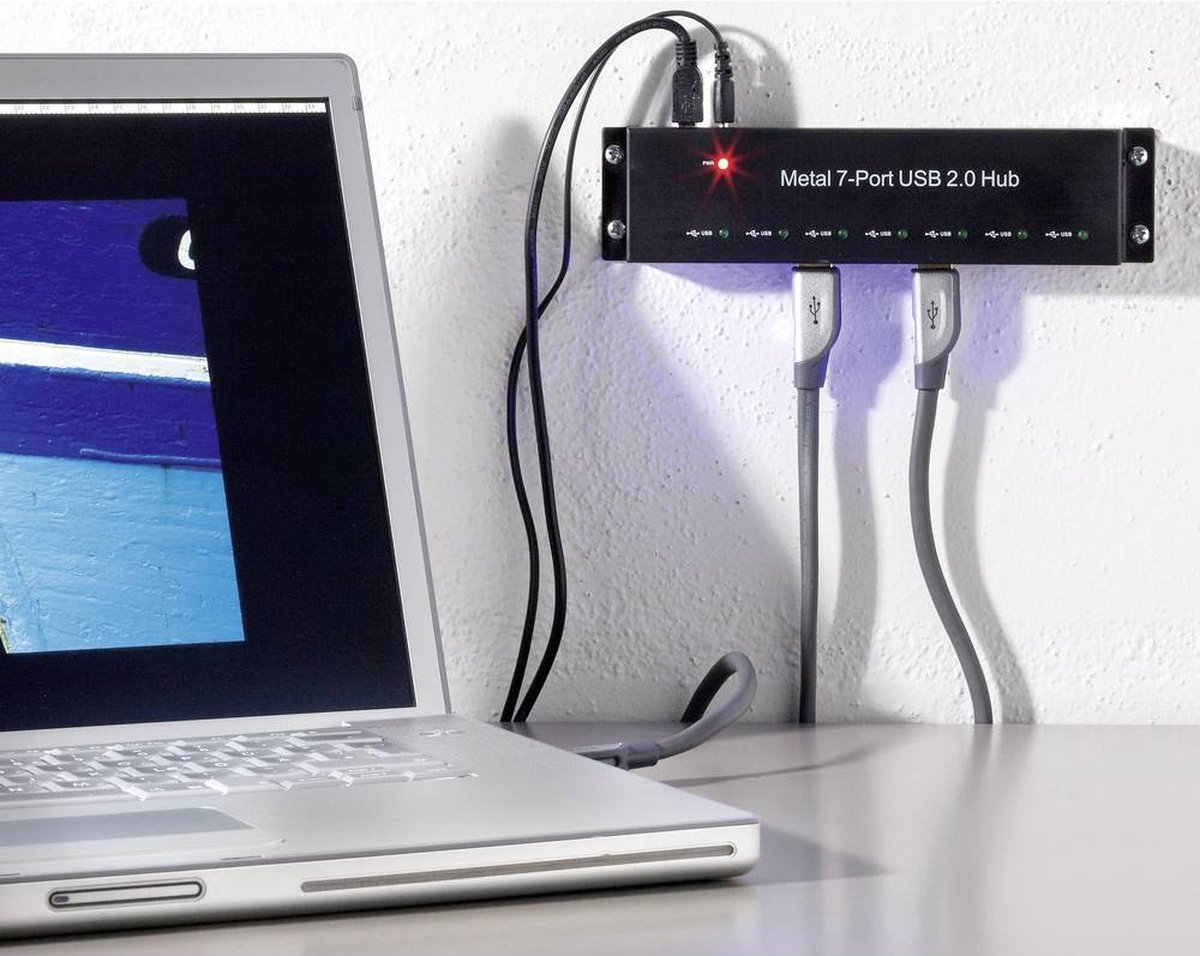 Renkforce 7 poorten USB 2.0-hub Met metalen behuizing, Voor wandmontage ...