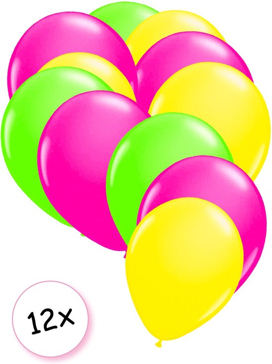 Ballonnen Neon Groen, Neon Roze & Neon Geel 12 stuks 25 cm | bol.com