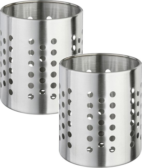 Set van 2x stuks ronde keukengerei houder zilver 13,5 cm van RVS ... Set van 2x stuks ronde keukengerei houder zilver 13,5 cm van RVS ...